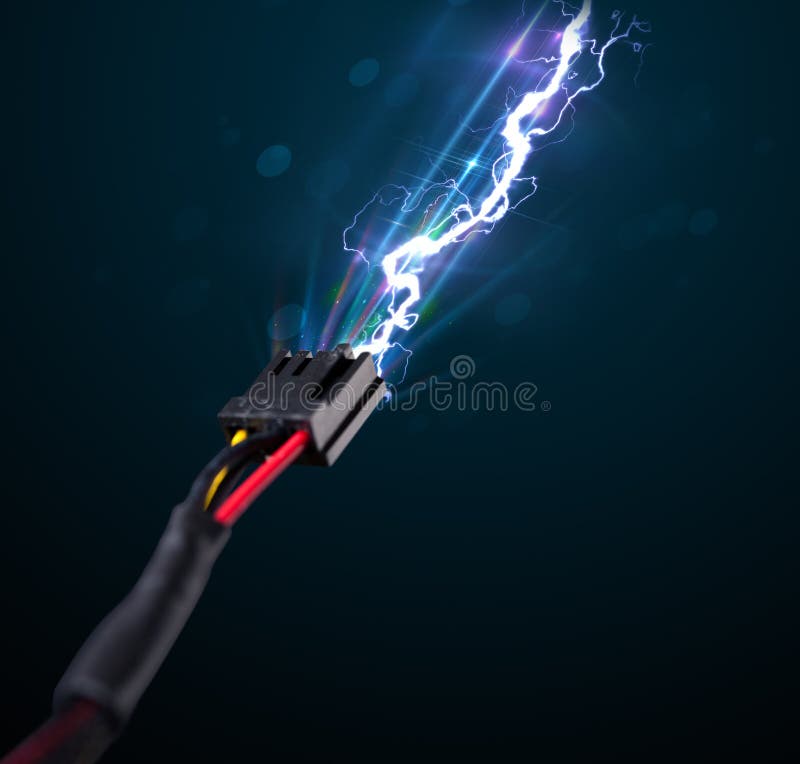 Electric Cable with Glowing Electricity Lightning Stock Photo - Image ...