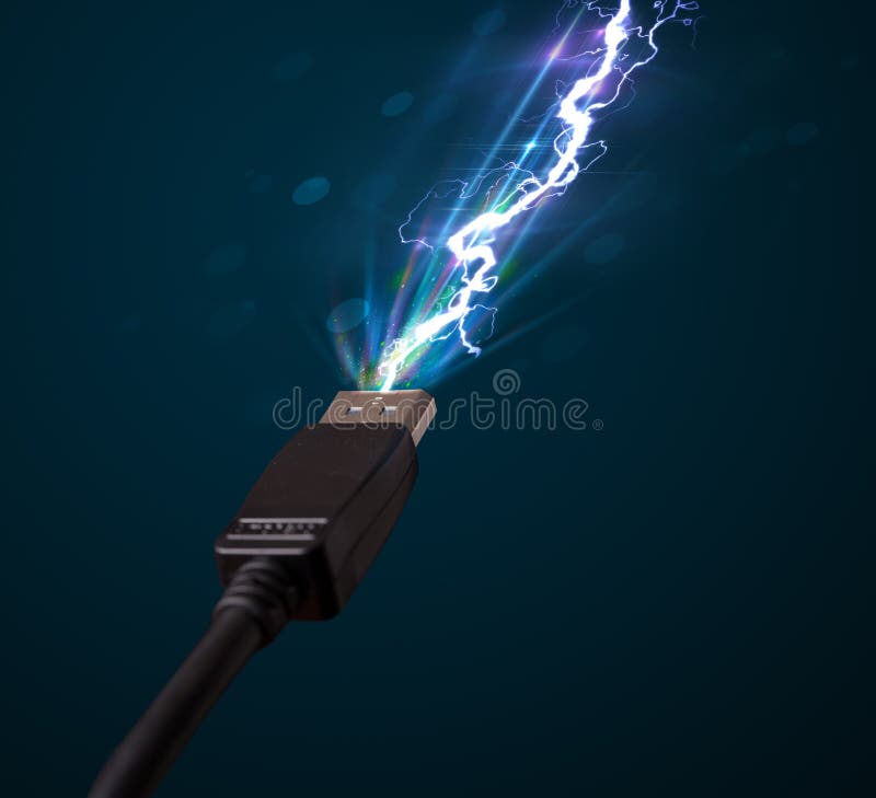 Electric Cable with Glowing Electricity Lightning Stock Image - Image ...