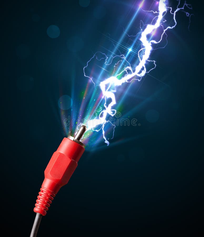 Electric Cable with Glowing Electricity Lightning Stock Photo - Image ...