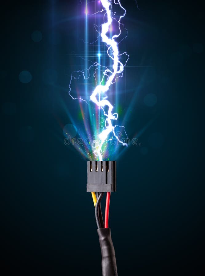 Electric Cable with Glowing Electricity Lightning Stock Image - Image ...