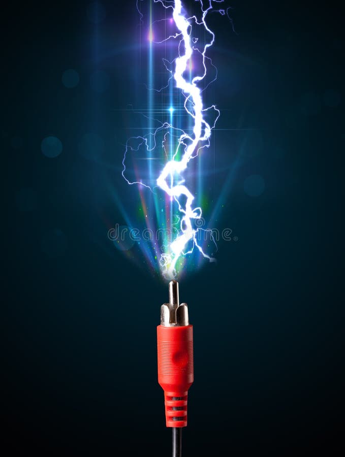 Electric Cable with Glowing Electricity Lightning Stock Photo - Image ...