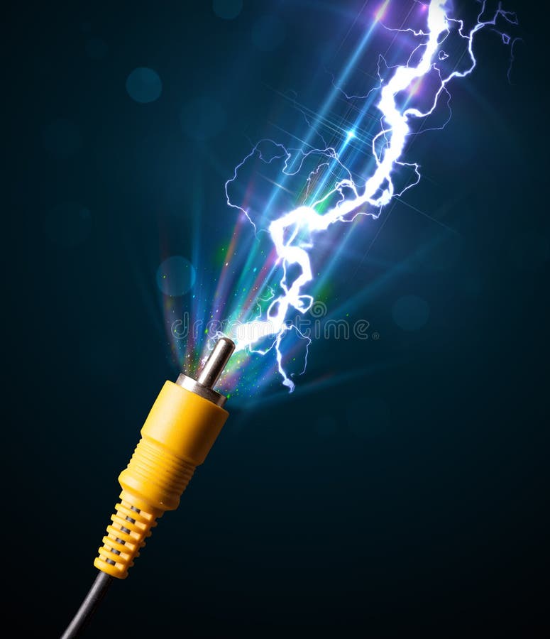 Electric Cable with Glowing Electricity Lightning Stock Photo - Image ...