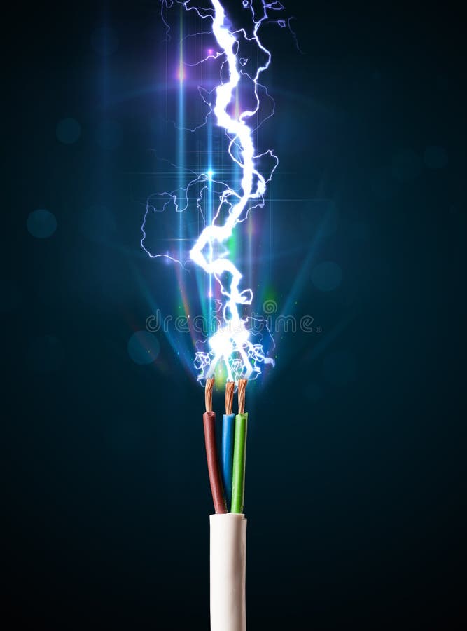 Electric Cable with Glowing Electricity Lightning Stock Image - Image ...