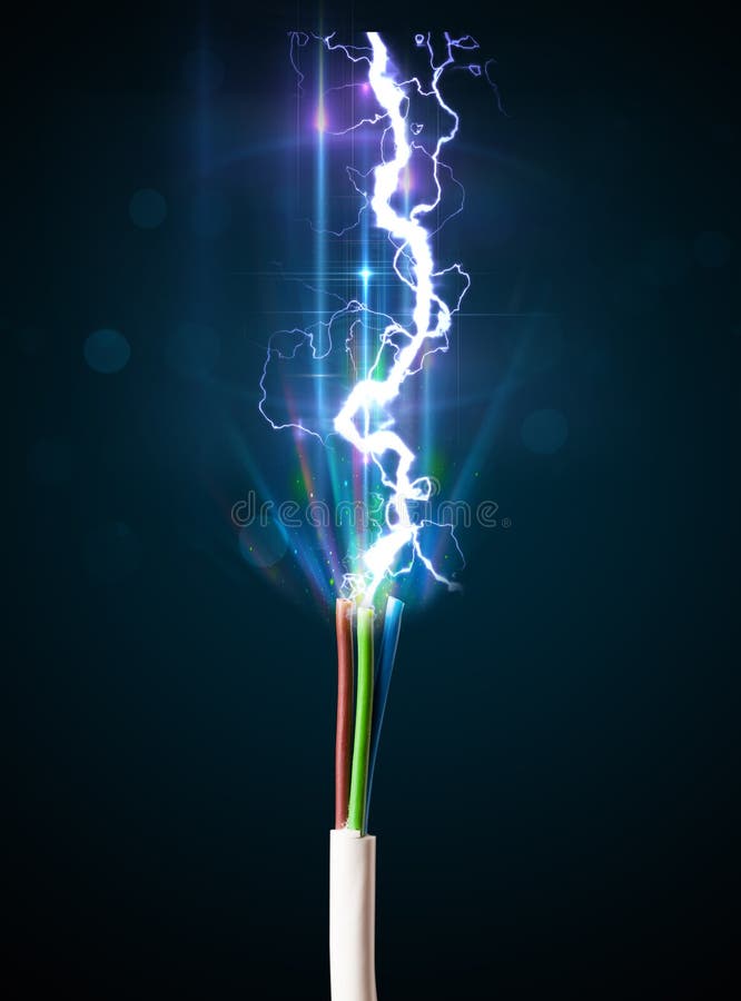Electric Cable with Glowing Electricity Lightning Stock Photo - Image ...