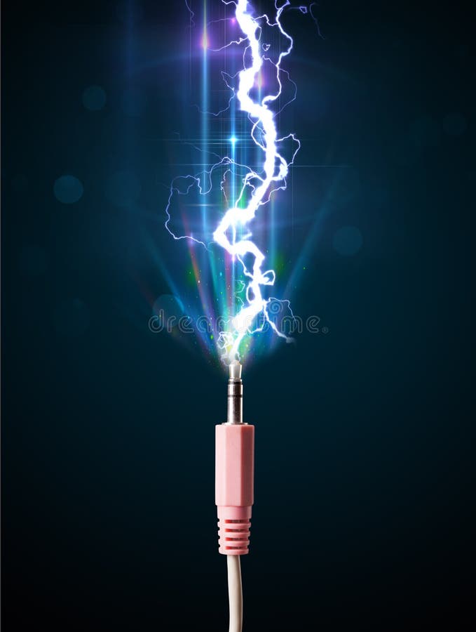 Electric Cable with Glowing Electricity Lightning Stock Photo - Image ...