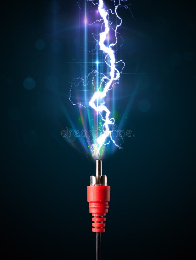 Electric Cable with Glowing Electricity Lightning Stock Photo - Image ...