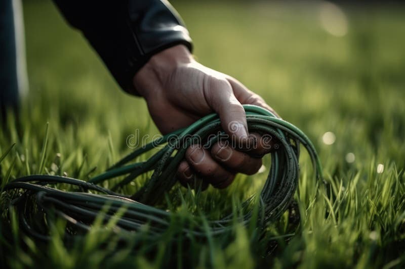 Electric Cable on a Grass, Lawn Mower Wire Generative Ai Stock ...