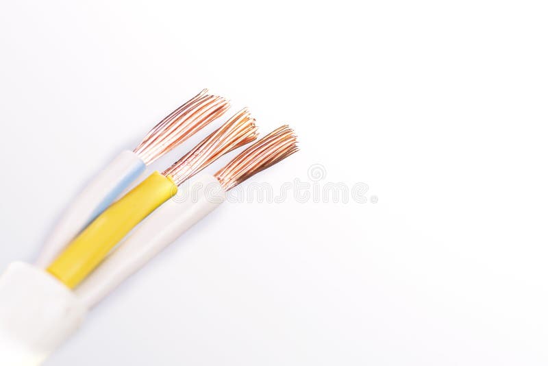 White Wire without Insulation for Power Supply Close-up. Broken ...