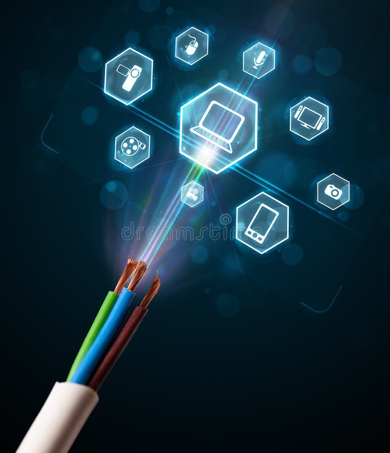 Electric Cable with Multimedia Icons Stock Illustration - Illustration ...