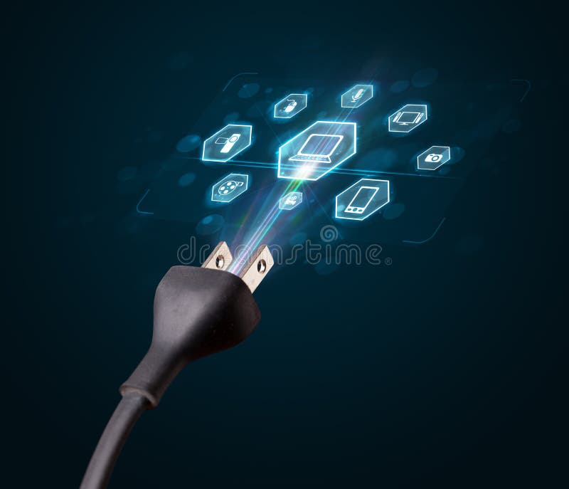 Electric Cable with Multimedia Icons Stock Photo - Image of electronic ...