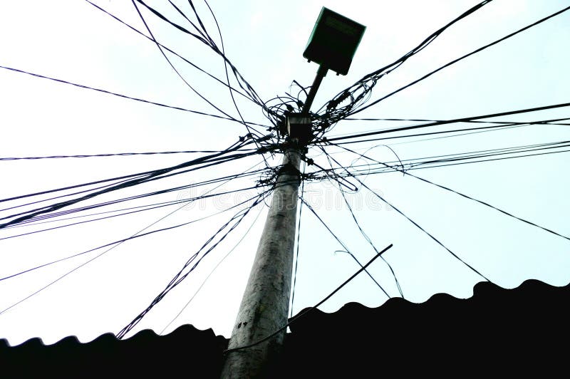 Electric Cable Network Installed on Electric Poles Stock Image - Image ...