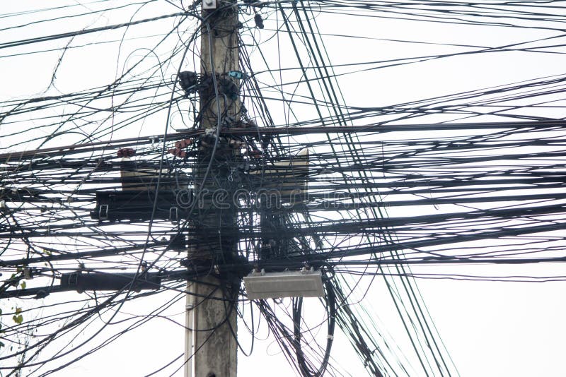 Electric Pole with Power Cable. Stock Photo - Image of post ...