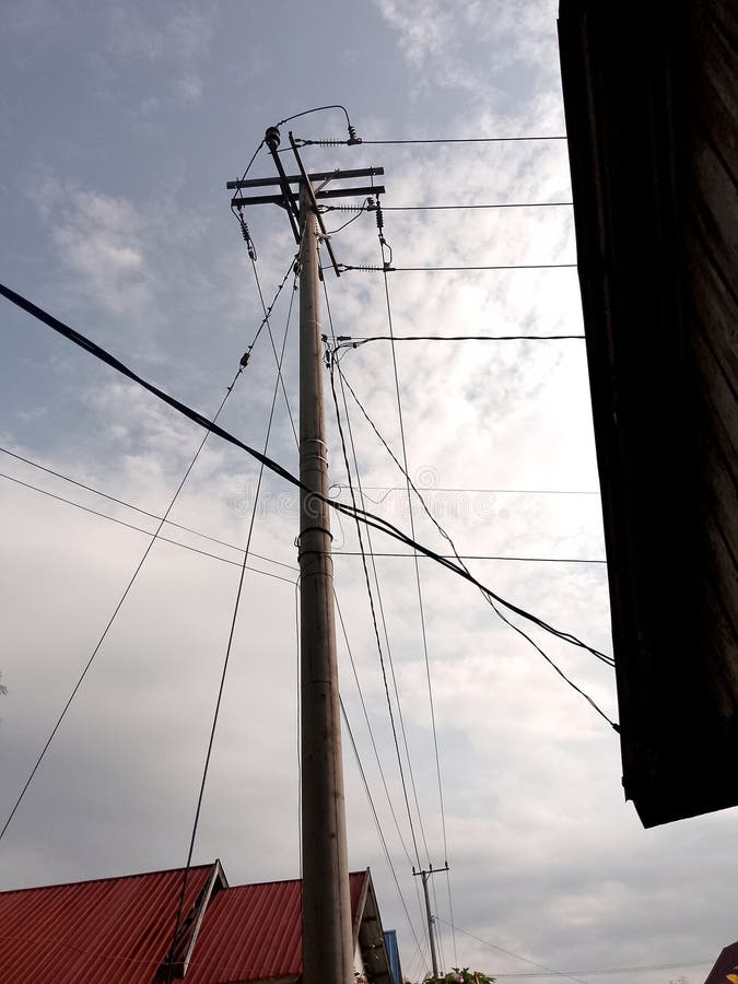 Electric Cable Poles and Blue Clouds Stock Image - Image of clouds ...