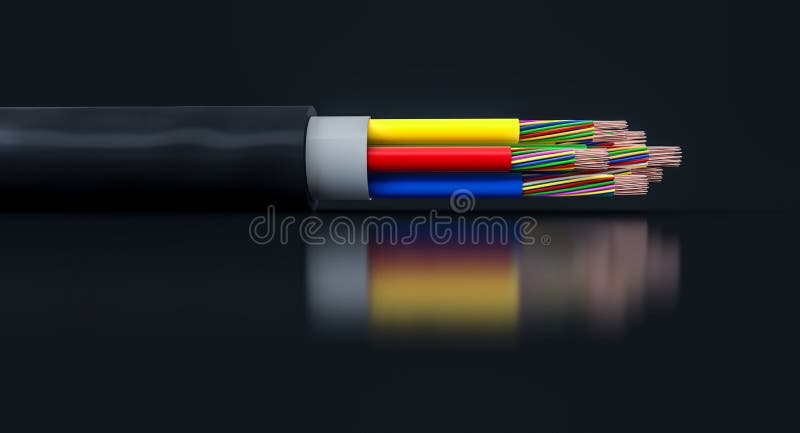 Electric Cable Showing Colorful Wires on Dark Background Stock ...