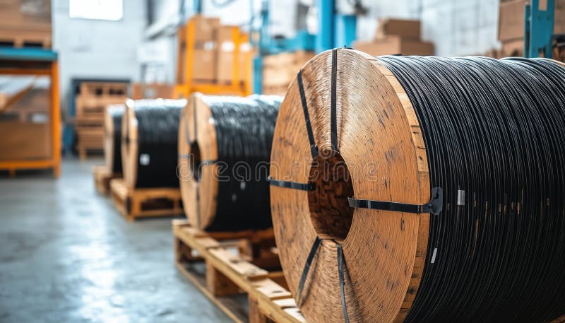 Electric Cable on Spool in Warehouse Stock Image - Image of copper ...