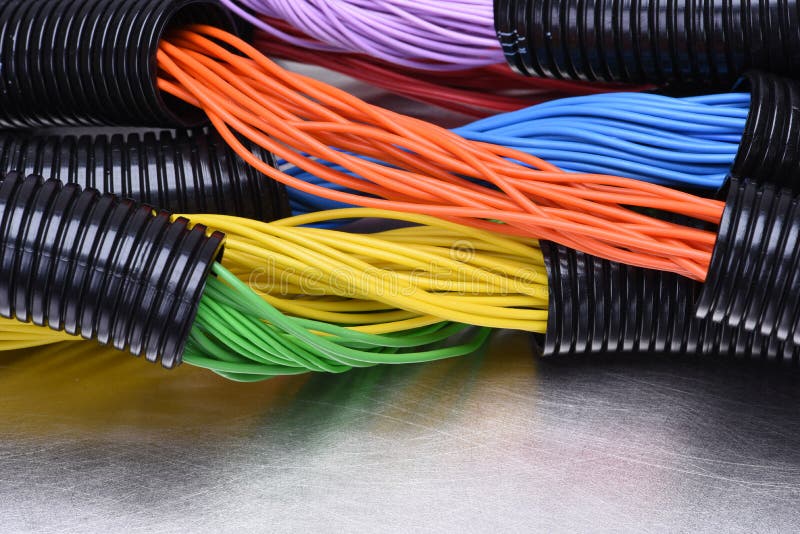 Electric Cables in Corrugated Plastic Pipes Stock Image - Image of ...