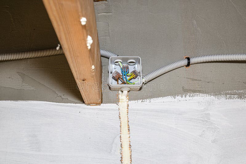 Electric Cables for LED Lighting Connected in an Electrical Box on the ...