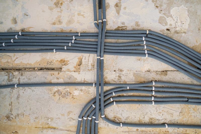 Electric Cables in Plastic Tubes on Ceiling Stock Photo - Image of ...