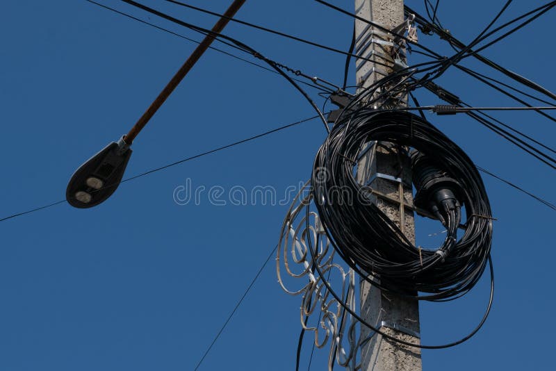 Electric Cables on Street Lighting Pole Stock Photo - Image of electric ...