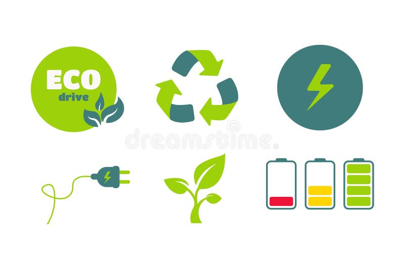 Vector Six Eco Friendly Icons Eco Drive. Stock Vector - Illustration of ...