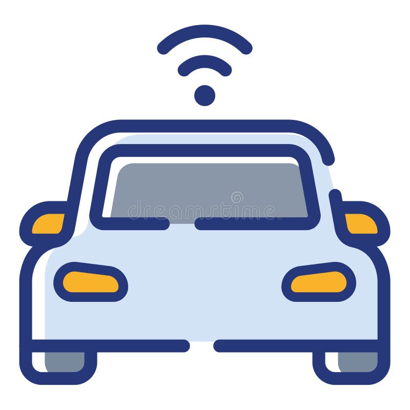 Electric Car Autonomous Single Isolated Icon with Dash or Dashed Line ...