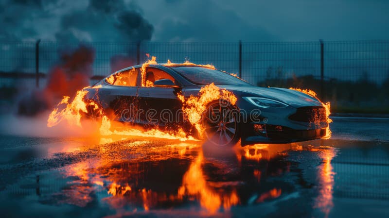 Electric Car Battery is on Fire Stock Photo - Image of fire, problem ...