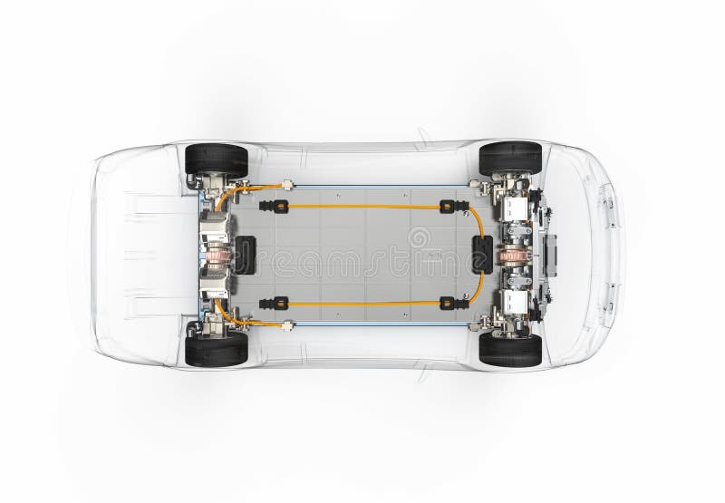 Electric Car Battery with Pack of Battery Cells Module on Platform ...