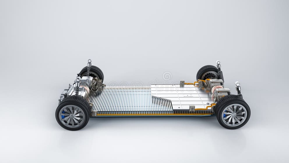 Electric Car Battery with Pack of Battery Cells Module on Platform ...