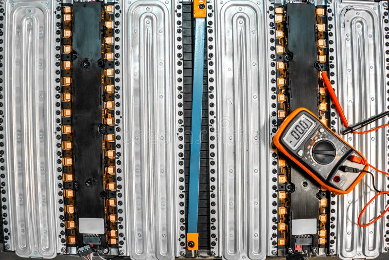 Electric Car Battery Top View Stock Photo - Image of cable, metallic ...