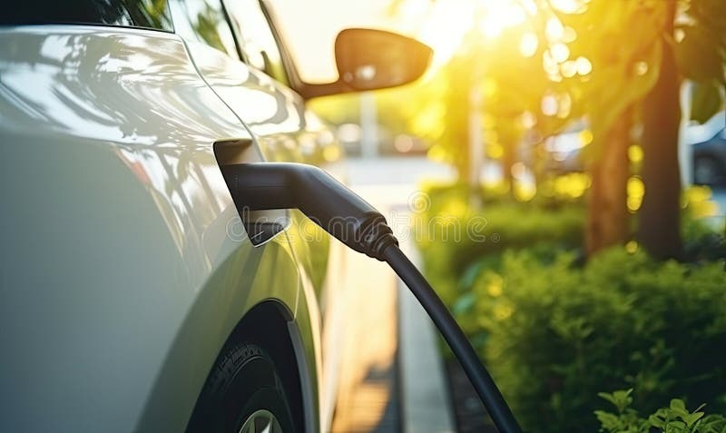 An Electric Car Being Charged by a Charger Stock Illustration ...