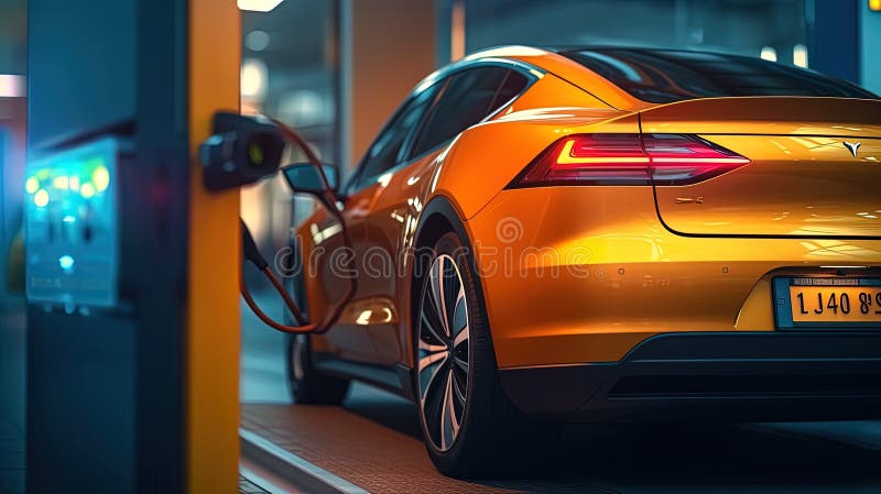 An Electric Car Being Charged by a Charger, a Digital Rendering Stock ...