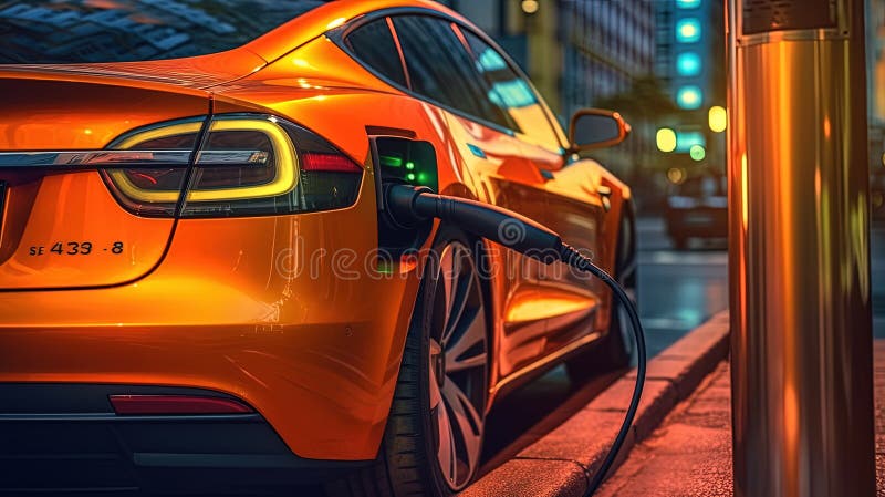 An Electric Car Being Charged by a Charger, a Digital Rendering Stock ...