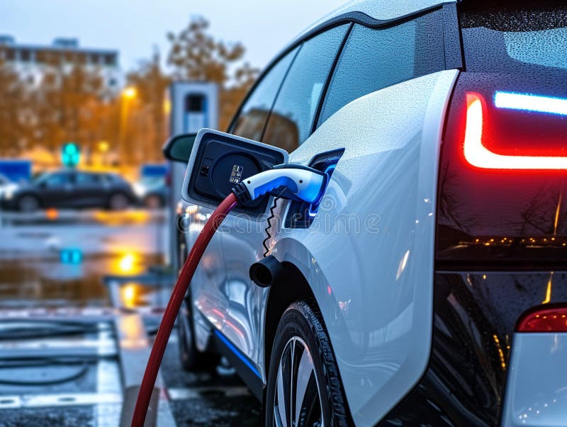 Electric Car Being Powered by an Electricity Supply Pump Stock ...