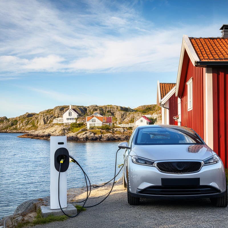 Electric Car Being Recharged, AI Generated Stock Illustration ...