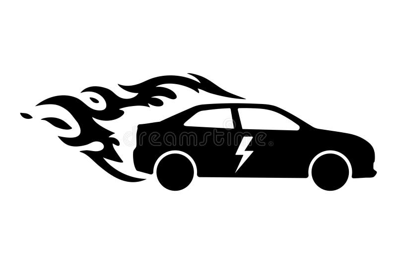 Electric Car Burning Icon Symbol Stock Illustration - Illustration of ...