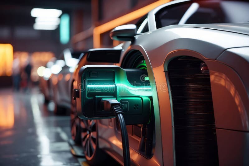 Electric Car Charge the Battery at Charging Station Stock Illustration ...