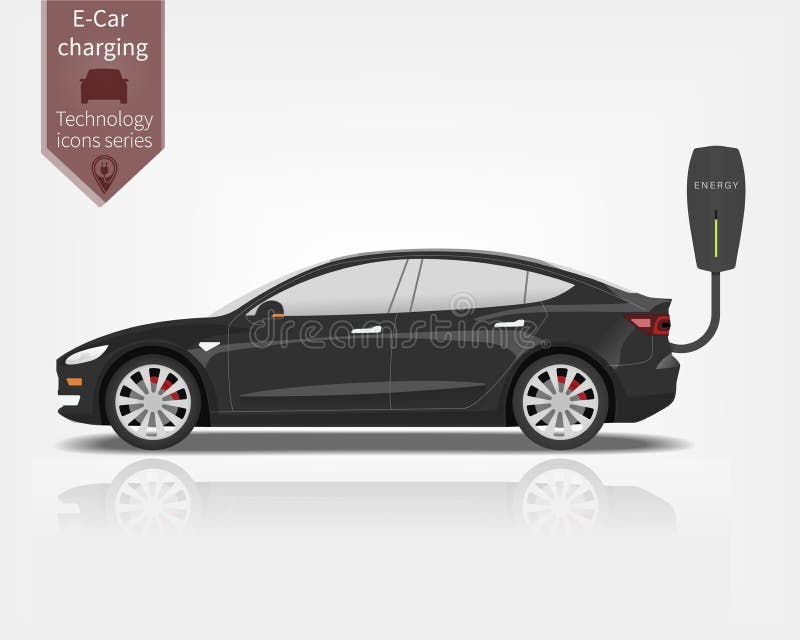 Electric Car Charged at the Wall Charger Vector Illustration Stock ...