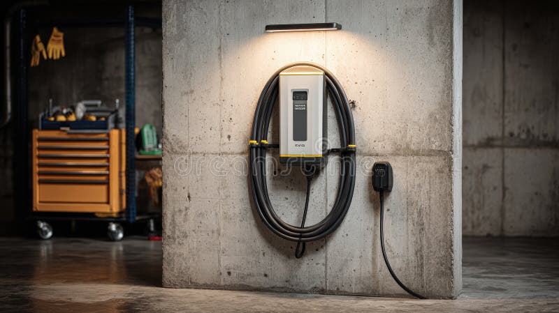 Electric Car Charger on Concrete Wall Stock Illustration - Illustration ...