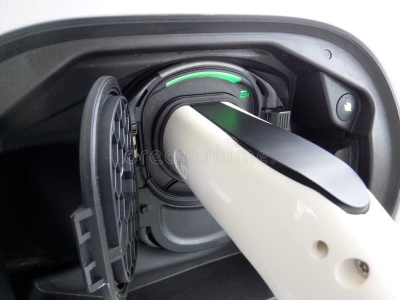 Electric Car Charger Socket with Green Light Indicator Stock Image ...