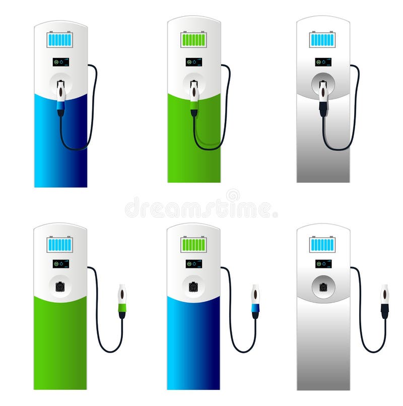 Electric Car Charging Column Set 3 Stock Illustration - Illustration of ...