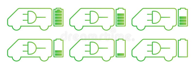 Electric Car Charging Icons Set. Different Level of Charge of the Car ...