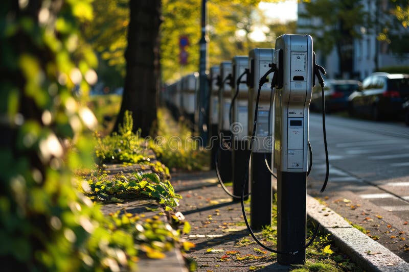 Electric Car Charging Points in the Street. AI Generated Stock ...