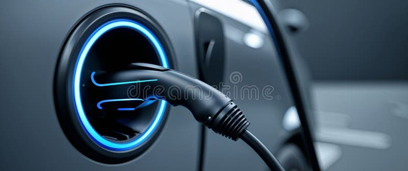 Electric Car Charging Port with Blue Indicator Light Close Up Stock ...