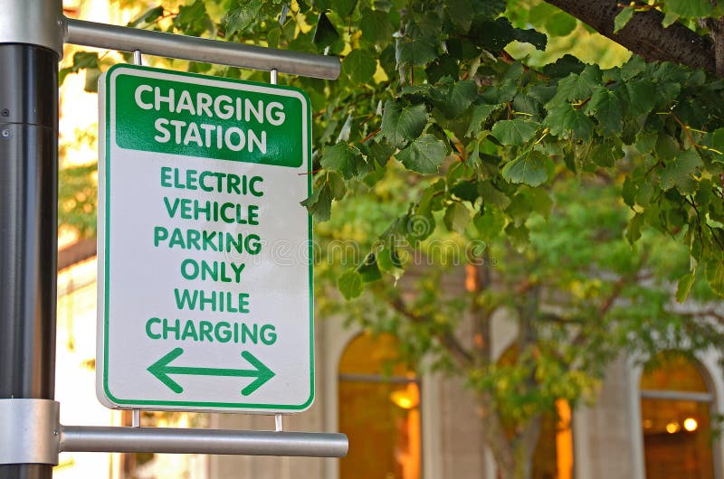 Electric car charging sign stock photo. Image of station - 26171688