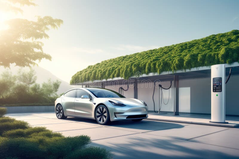 Electric Car Charging at the Charging Station. Electric Car Concept ...