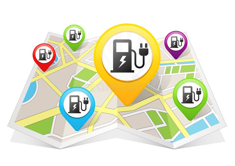 Electric Car Charging Station Map Pointer Location Destination on Map ...