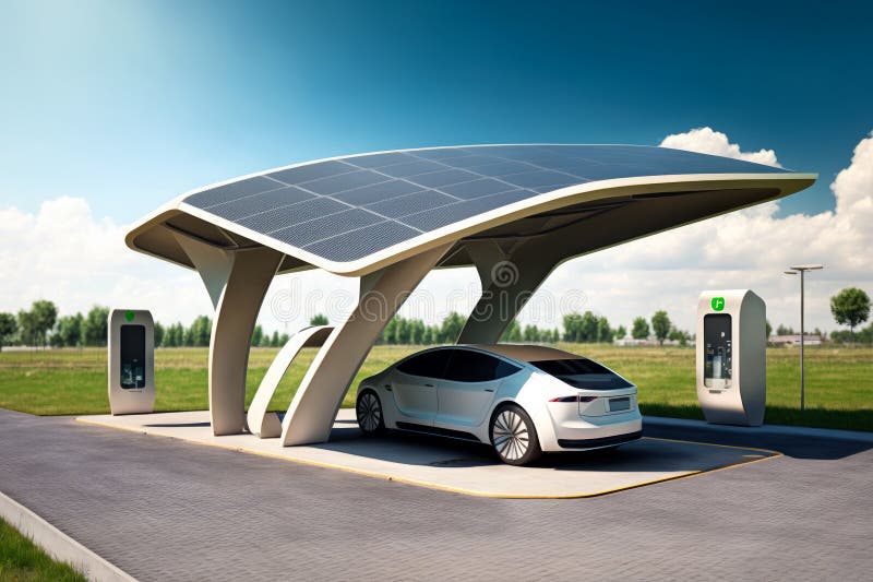 An Electric Car Charging Station with Solar Panel on Top. Generative AI ...