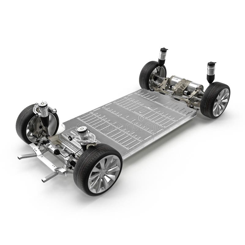 Electric Car Chassis with Battery on White. 3D Illustration Stock ...