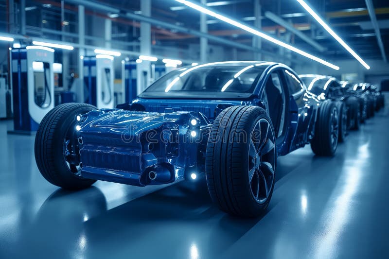 Electric Car Chassis at a Charging Station Stock Image - Image of ...