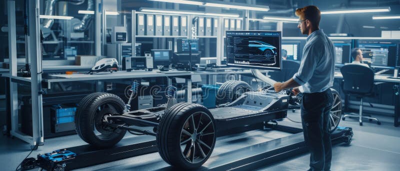 Electric Car Chassis Prototype Tested with Wheels, Batteries, and ...